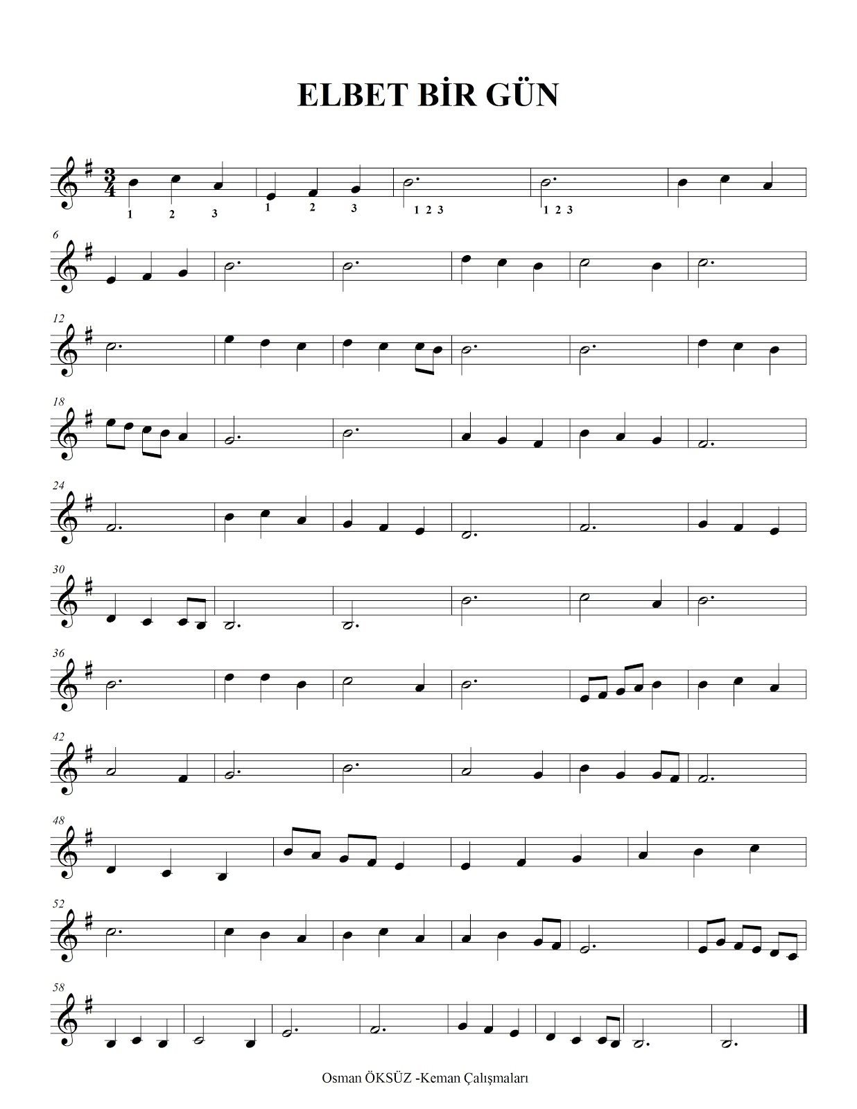 En Güzel şarkıların Keman İçin Notaları