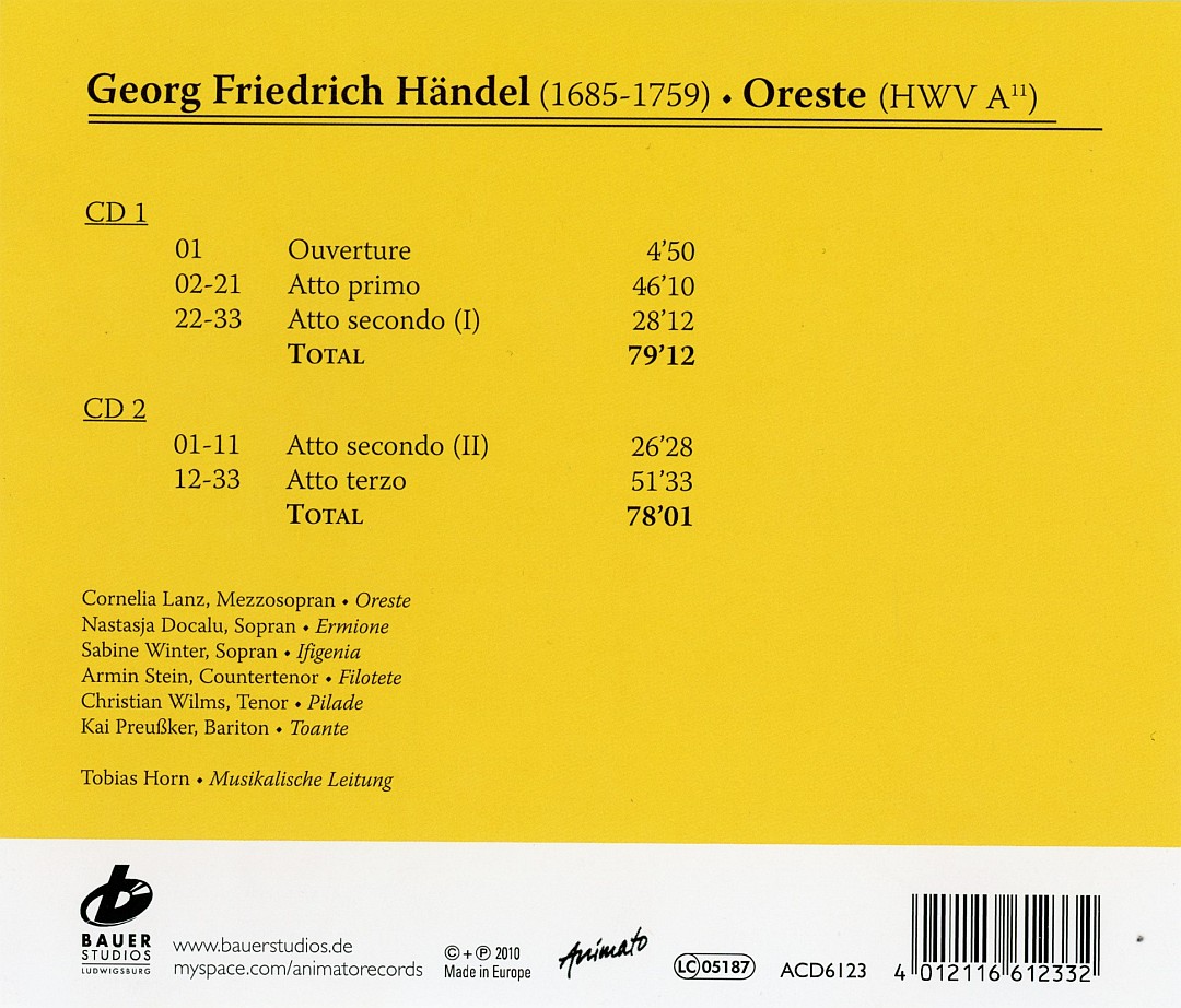 makdelart - classique: Handel - Oreste (Tobias Horn) [2CDs]
