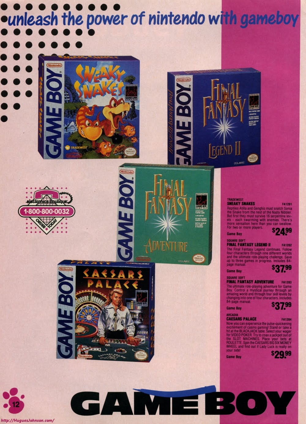 Classic Game Boy Ads: Electronics Boutique Fall 1991 catalog Game Boy Ads