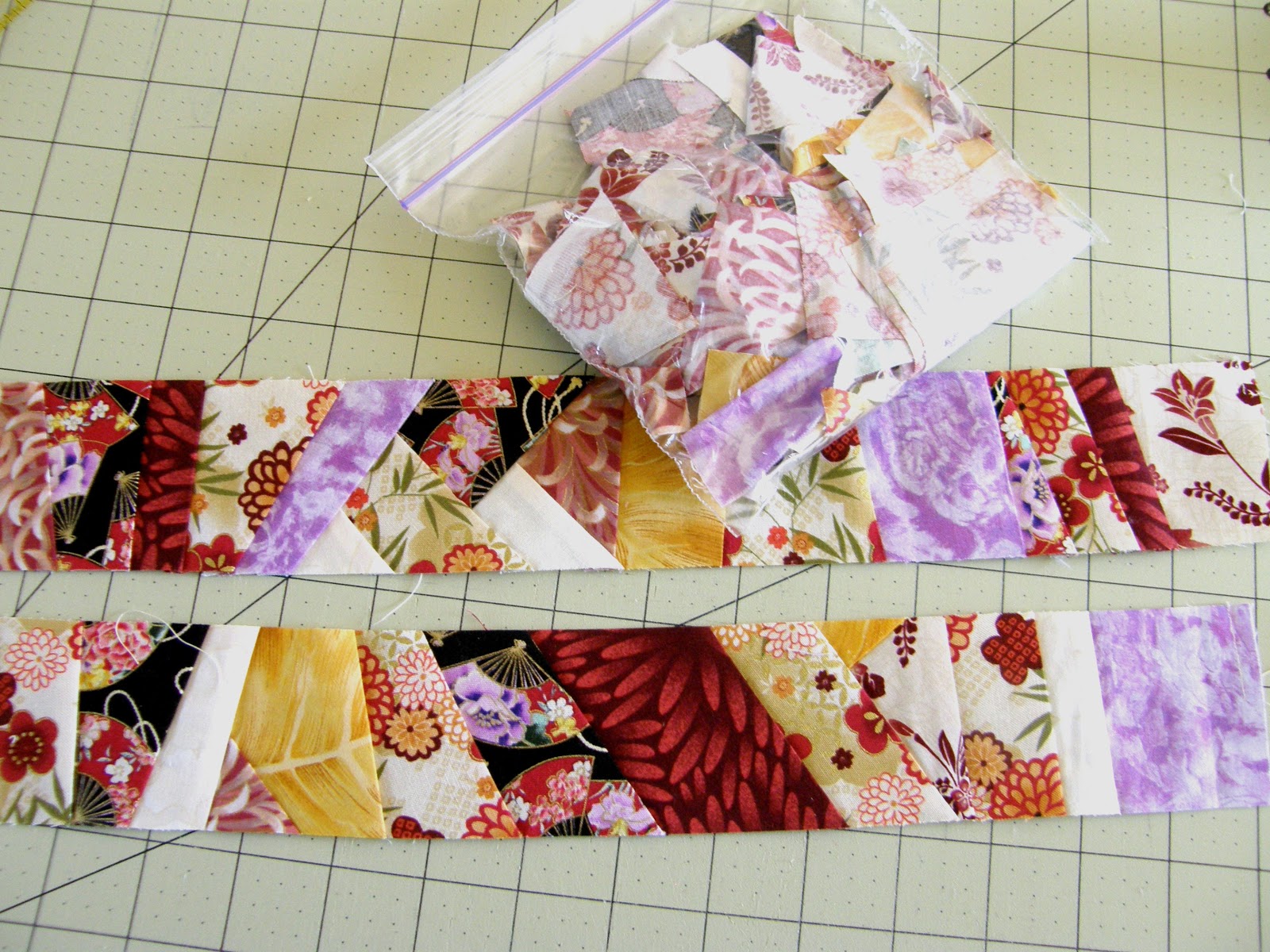 The Woman on the Hill: Pieced strip blocks