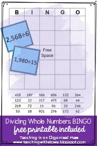 Teaching in an Organized Mess: Dividing Whole Numbers BINGO--FREE