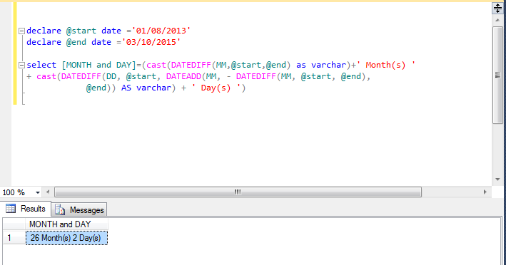 Calculate The Number Of Days Into Months And Days Between Two Dates In