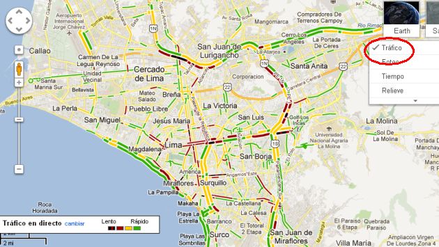 conamat: Google Maps muestra estado del tránsito en Perú