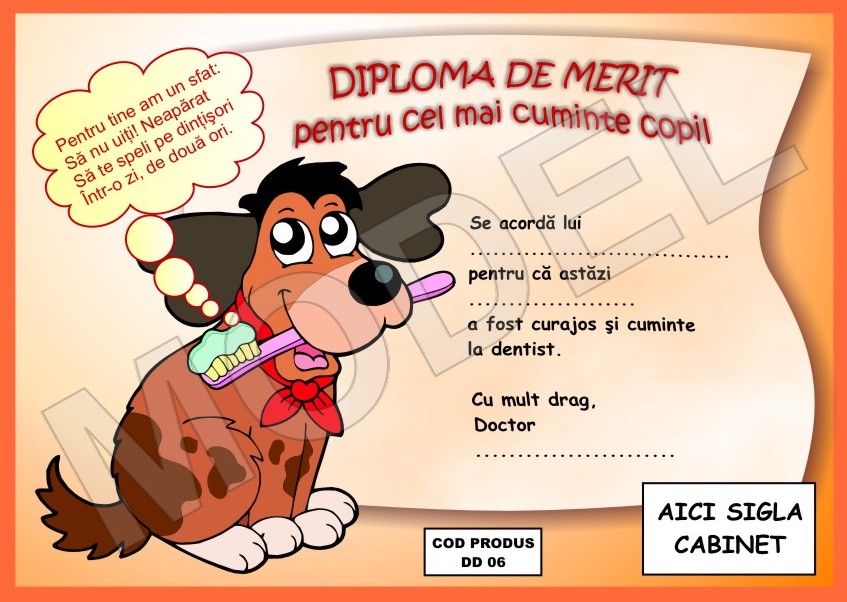 PLANSE DE COLORAT: DIPLOME PENTRU COPII CUMINTI - la dentist