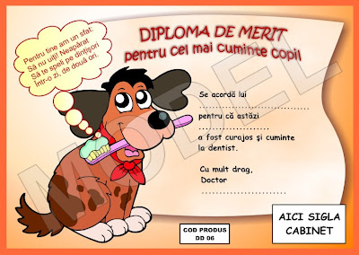 PLANSE DE COLORAT: DIPLOME PENTRU COPII CUMINTI - la dentist
