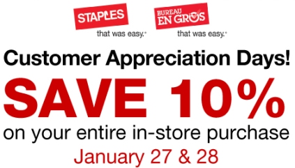 Coupon Clipping in Canada: Staples Customer Appreciation, Save 10% Jan ...