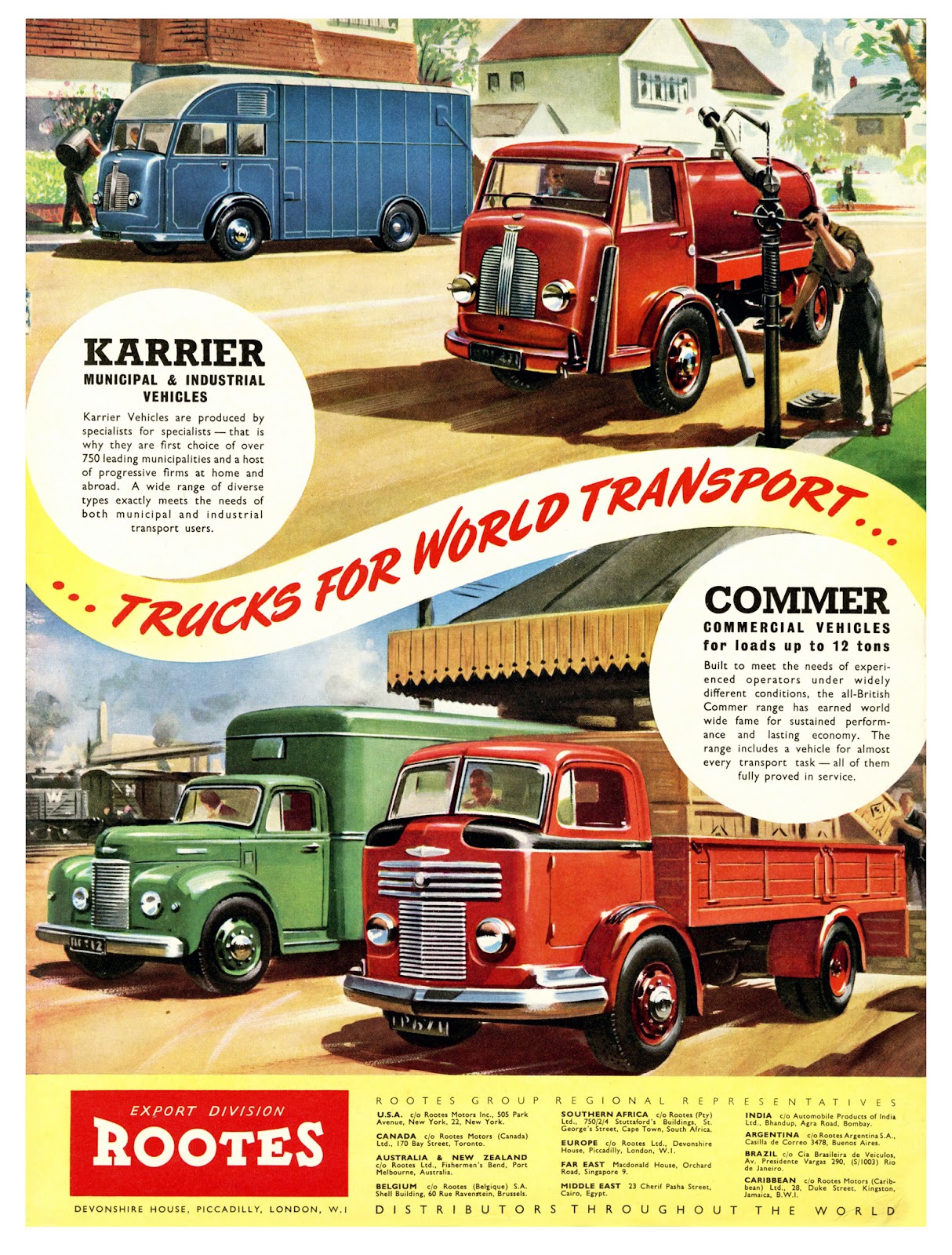transpress nz: 1950 Karrier and Commer trucks ad