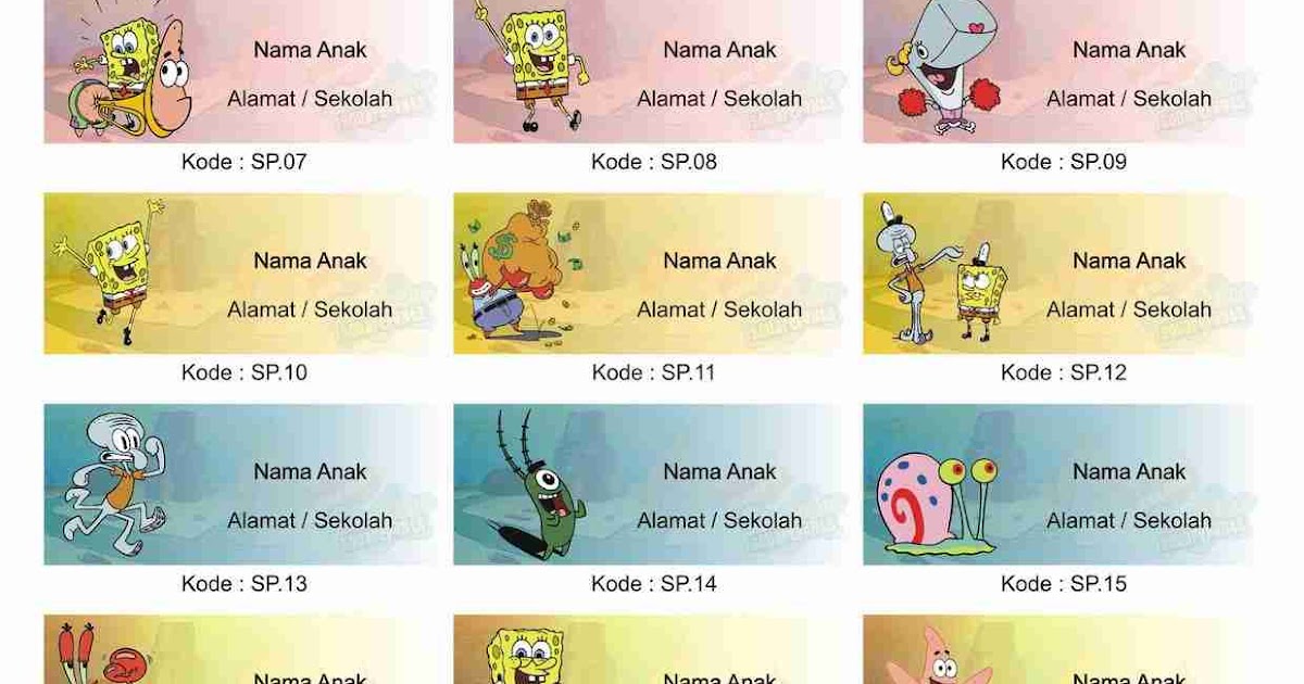 Stiker Label Nama: Spongebob Series