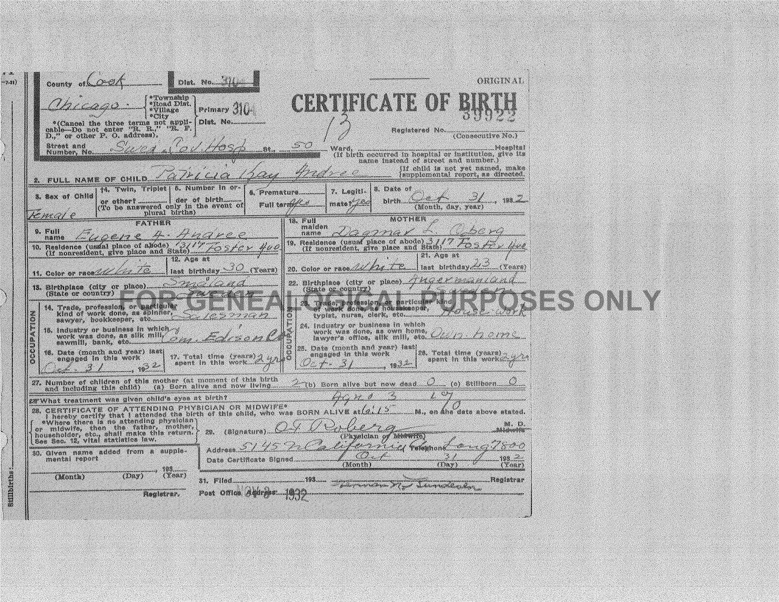 Family Tree 4 SARGENT Ranks: Mama's Birth Record