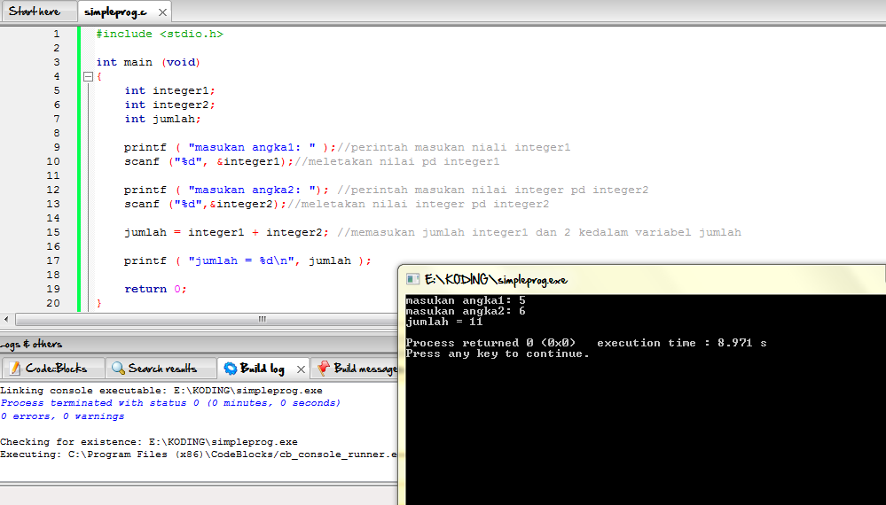 belajar si: Menambah dan Menampilkan 2 angka Integer