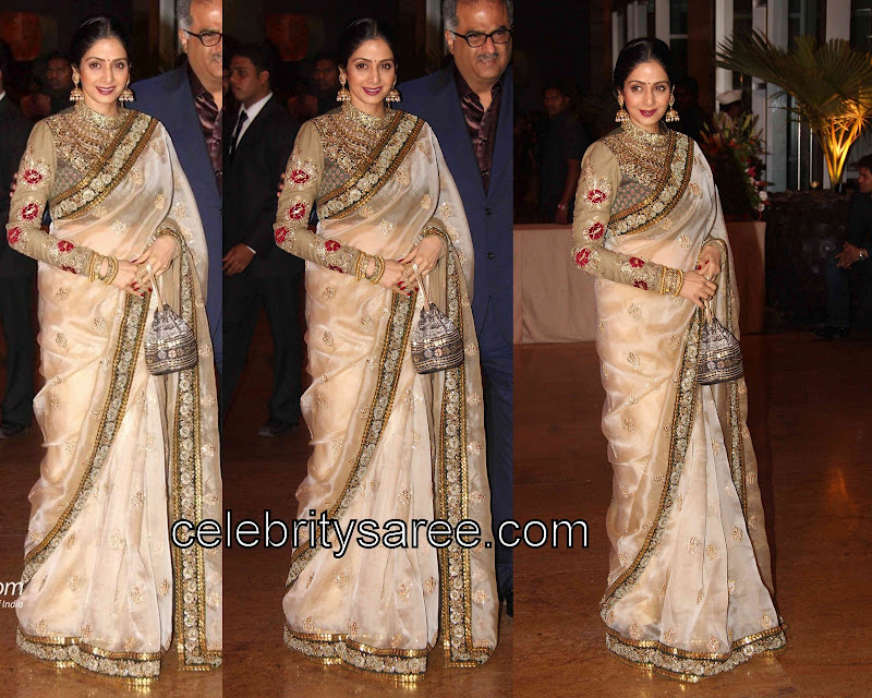 Sridevi in Designer Sari with Full Sleeves Blouse - Saree Blouse Patterns