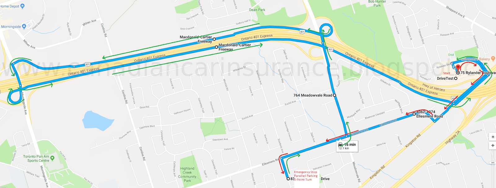 Port Union G Road Test Route 3 Maps