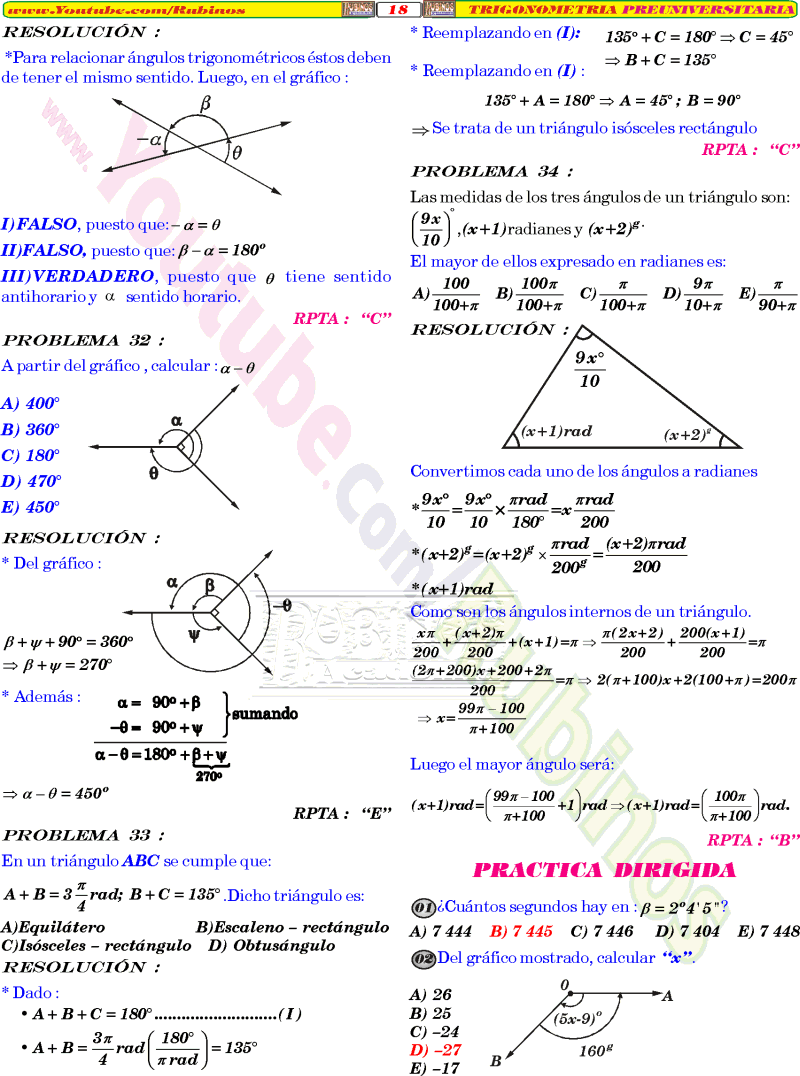 Sistemas Angulares Ejercicios Resueltos de Trigonometría PDF