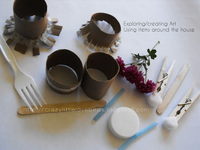 Exploring and creating art. Using items around the house