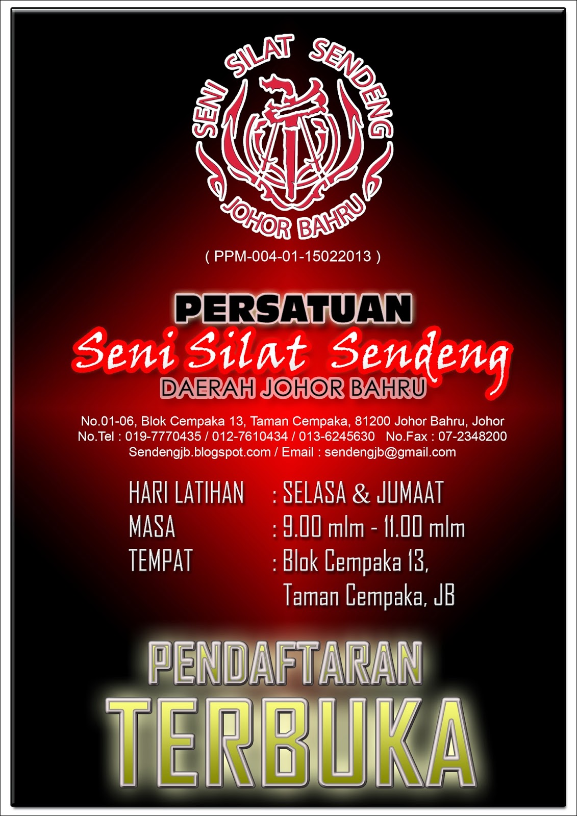 SENI SILAT SENDENG DAERAH JOHOR BAHRU: PENDAFTARAN TERBUKA SENI SILAT ...