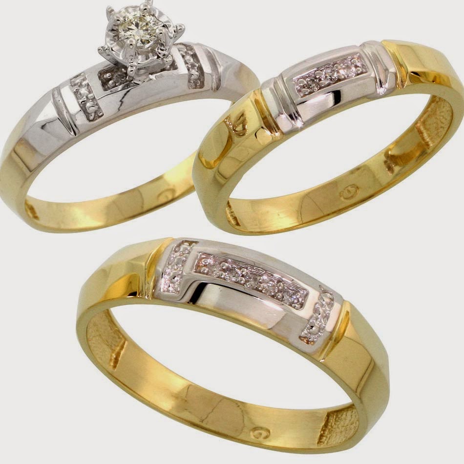 Gold & Silver Trio Engagement Rings Sets with Stone Diamond Model