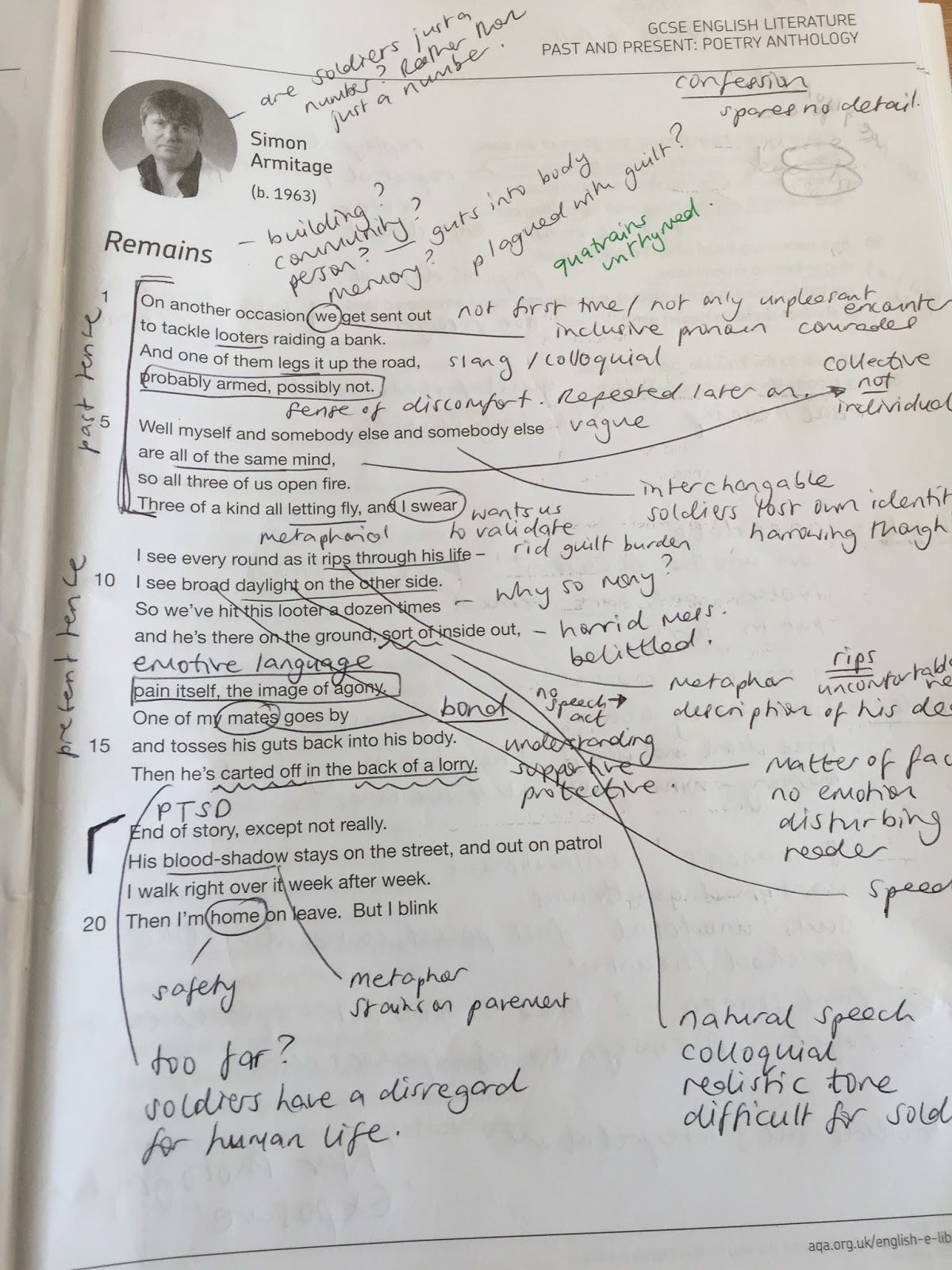 Hastings English Ms Calver: 'Remains' Simon Armitage- Annotated