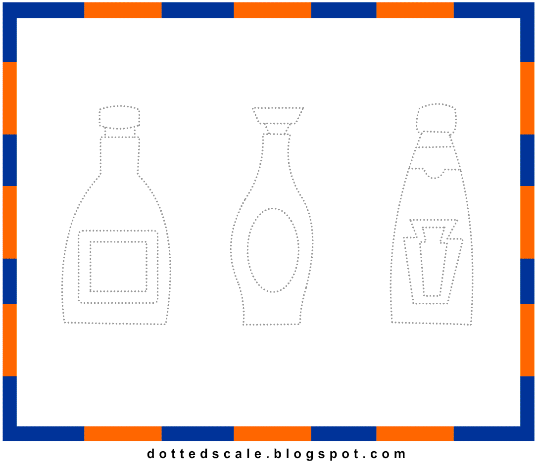 Printable Dotted Drawing Pictures: Bottles Dotted