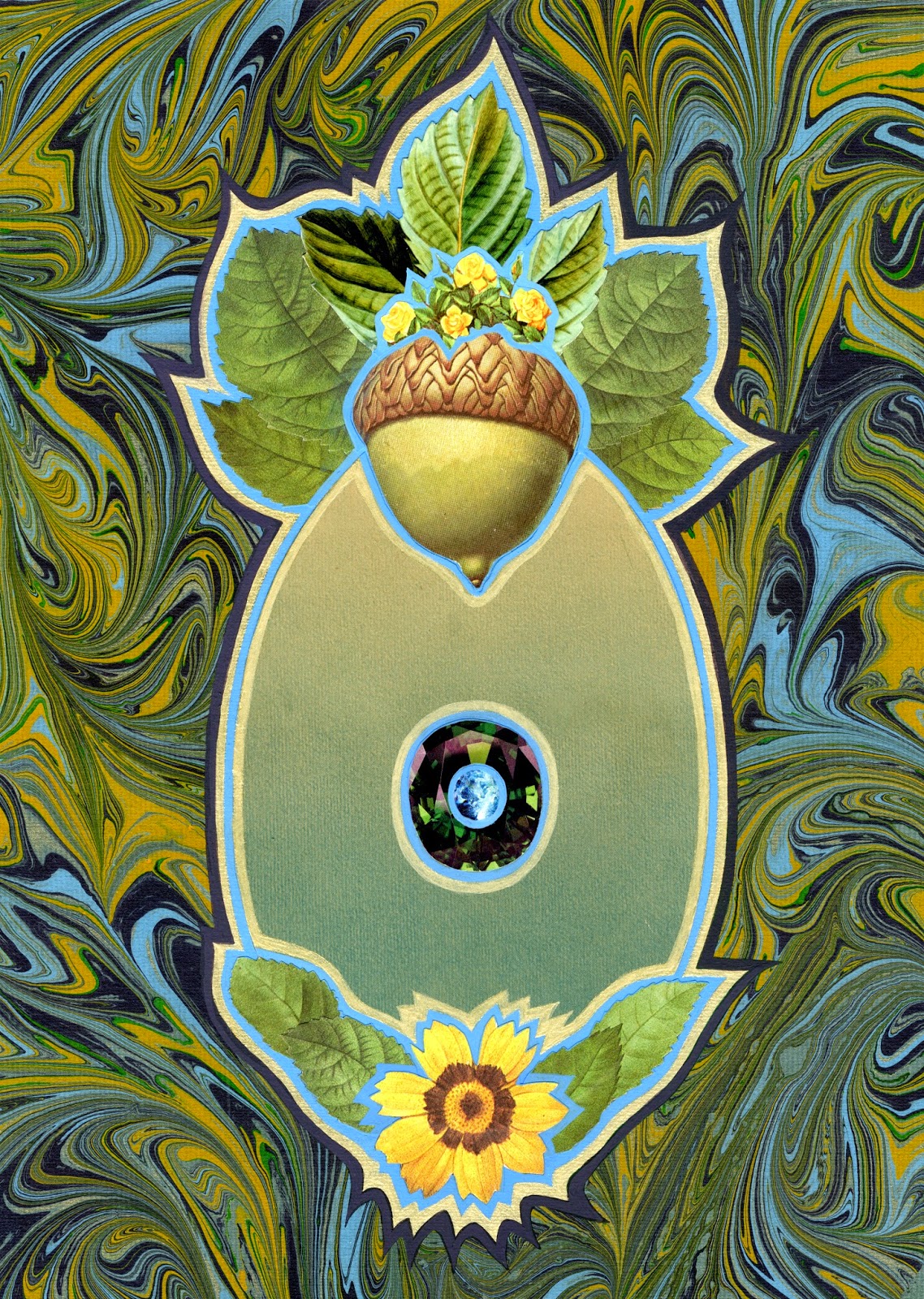"Acorn", Collage, acrylic, marbled paper by Dina Chapeau : r/Art