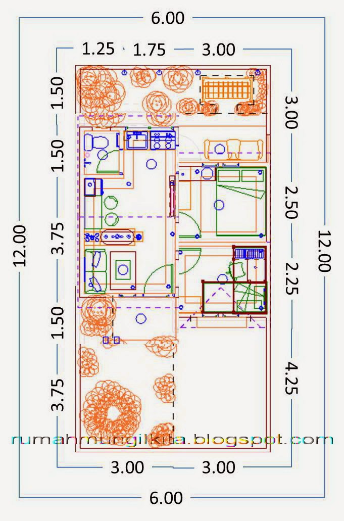 Desain Rumah Tipe 30 Tanah 72 (1 Lantai, 2 Kamar Tidur, 1 Kamar Mandi ...