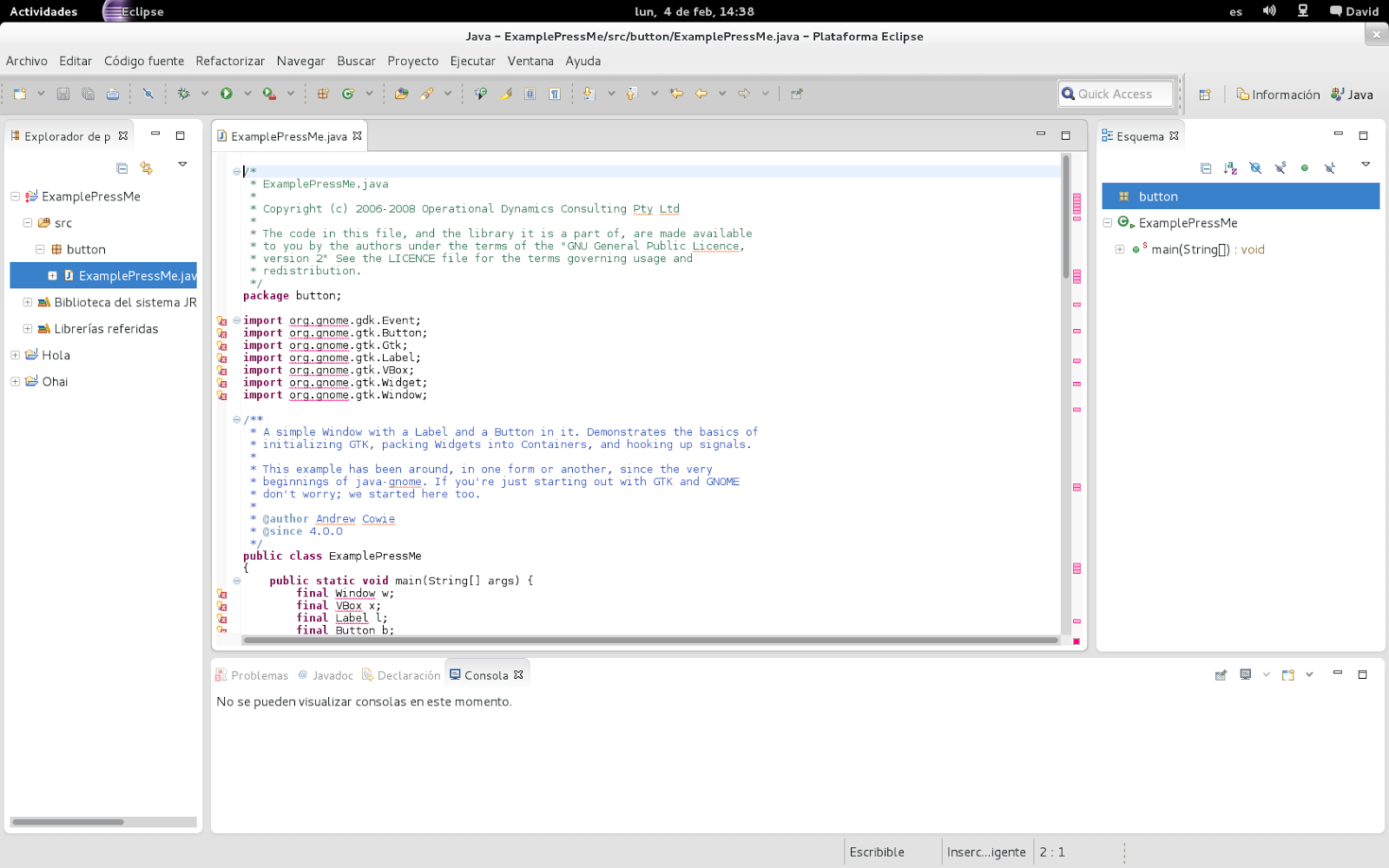 Tiburón de alambre: Java-Gnome en Fedora 18