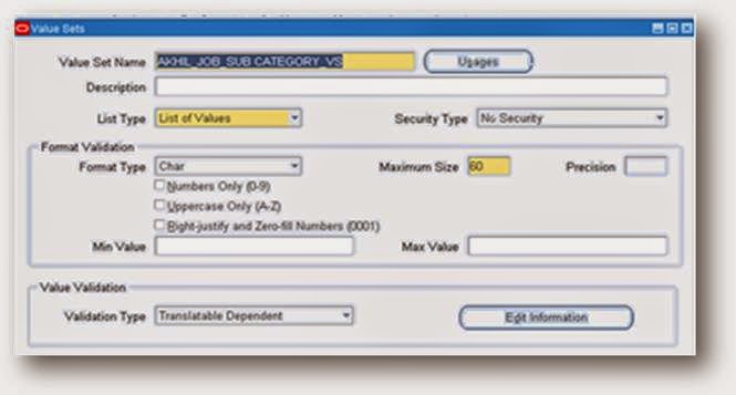Oracle Applications Oracle Value Sets