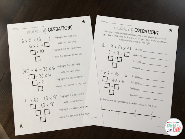 Craziness in Fifth: 5th Grade Math Units - Order of Operations