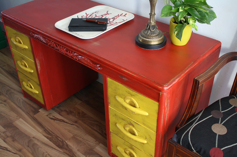 The Turquoise Iris ~ Furniture & Art: Red and Gold Desk Distressed and ...