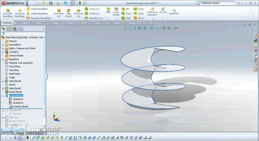 How to Sheet Metal Spiral Helix by SolidWorks2011 - SolidWorks Share