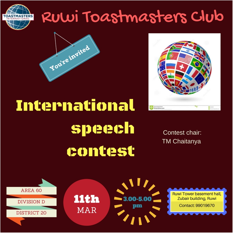 Ruwi Toastmasters Club: 70th session - International speech contest