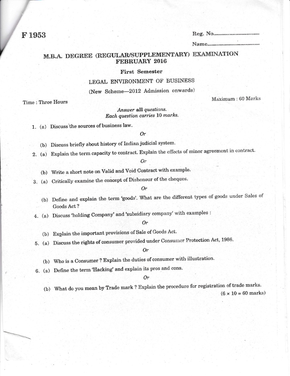 MARIAN LIBRARY: M G UNIVERSITY MBA 1st SEM (LEGAL ENVIRONMENT OF ...