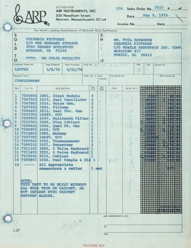 MATRIXSYNTH: The Original ARP 2500 Build Invoice for Close Encounters ...