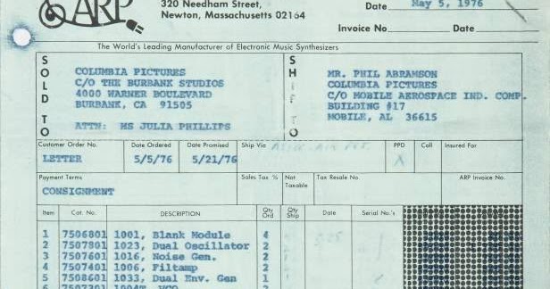 MATRIXSYNTH: The Original ARP 2500 Build Invoice for Close Encounters ...