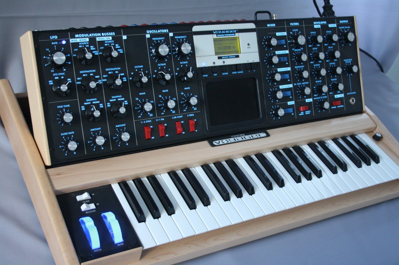 MATRIXSYNTH: Moog Minimoog Voyager Electric Blue Select Maple Analog Synth