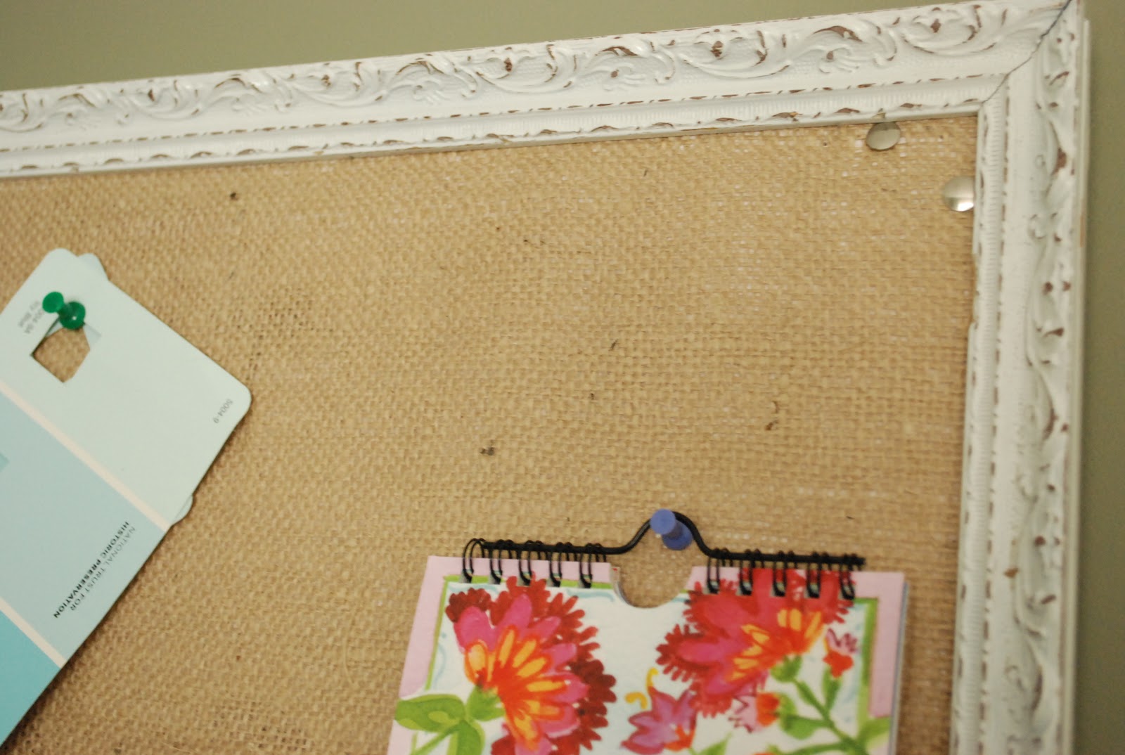 Between Blue and Yellow: Burlap Bulletin Board