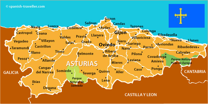 Mapa de Asturias Región