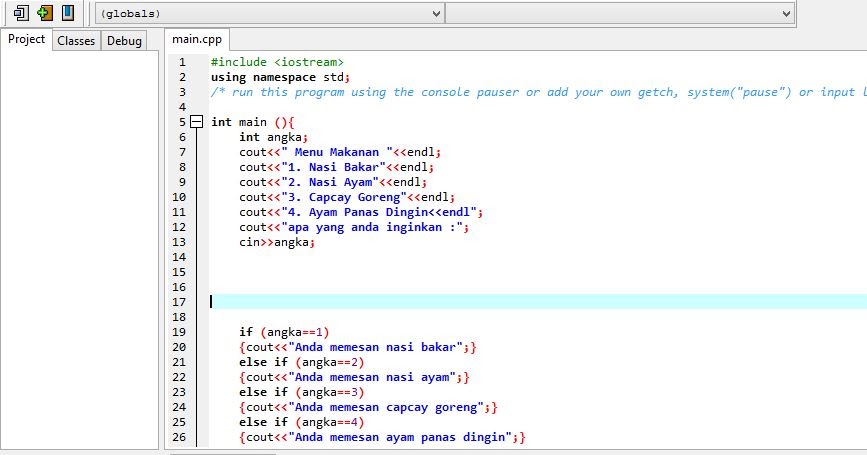 Membuat menu makanan dengan menggunakan if else ~ Sumber Ilmu