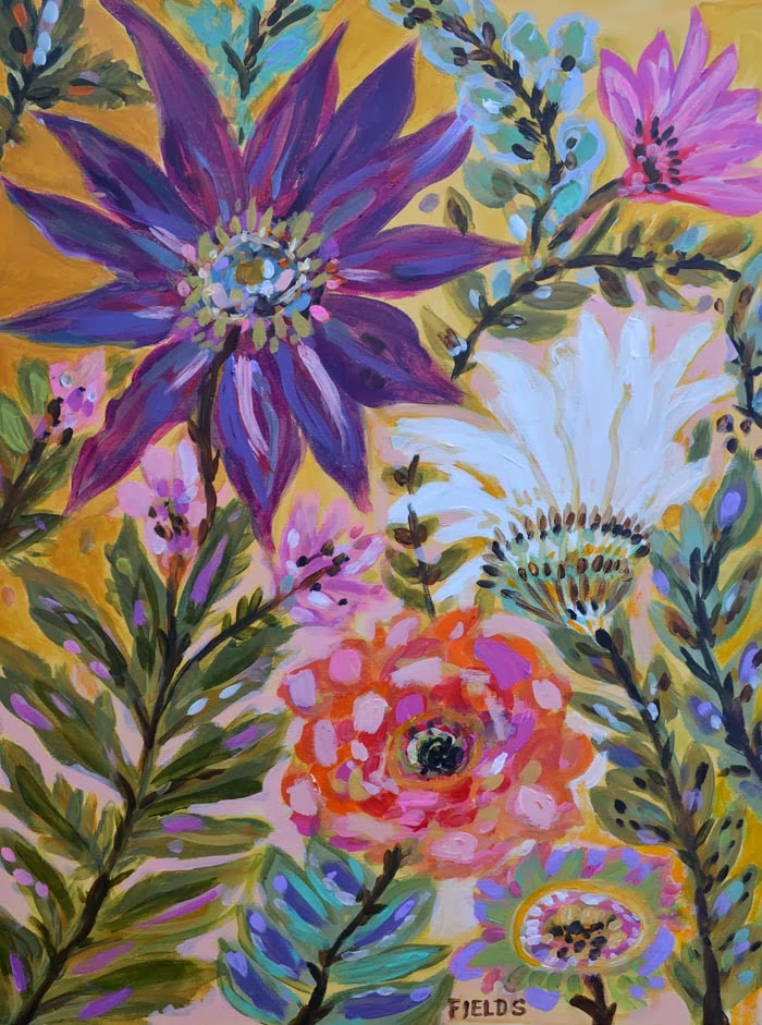 .: Original Floral Bohemian Painting 18 x 24