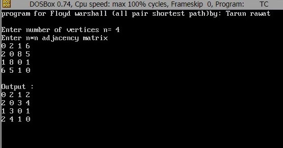 C Programming Floyd Warshall All Pair Shortest Path