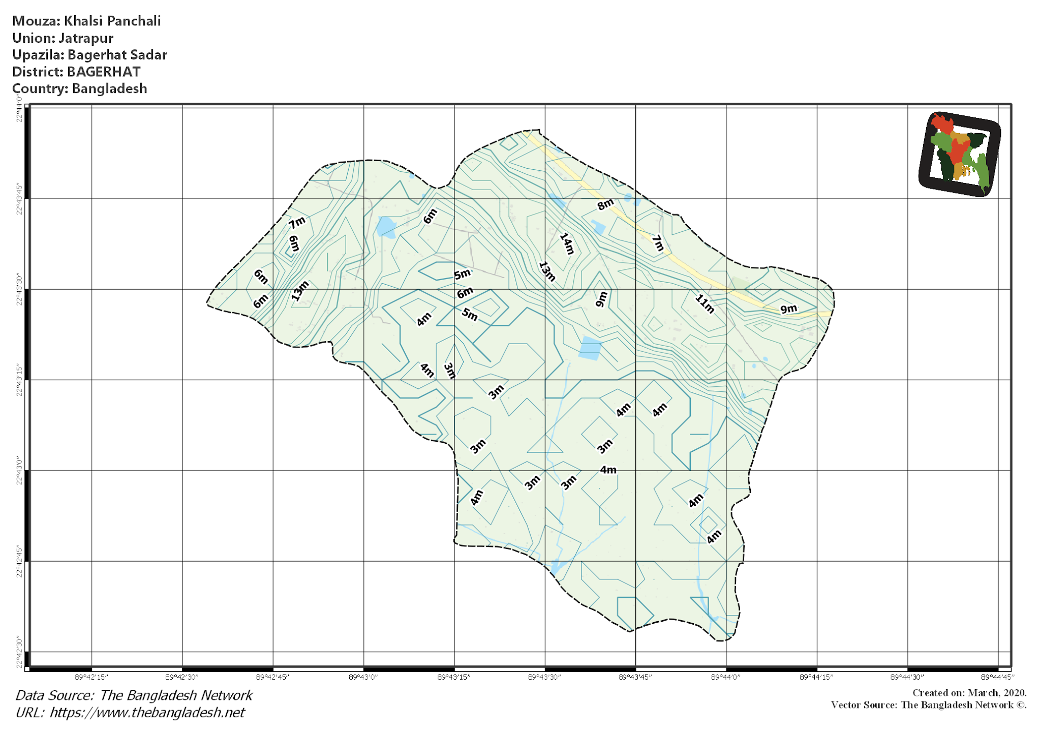 Map of Khalsi Panchali Mouza, Bagerhat Sadar, Bagerhat