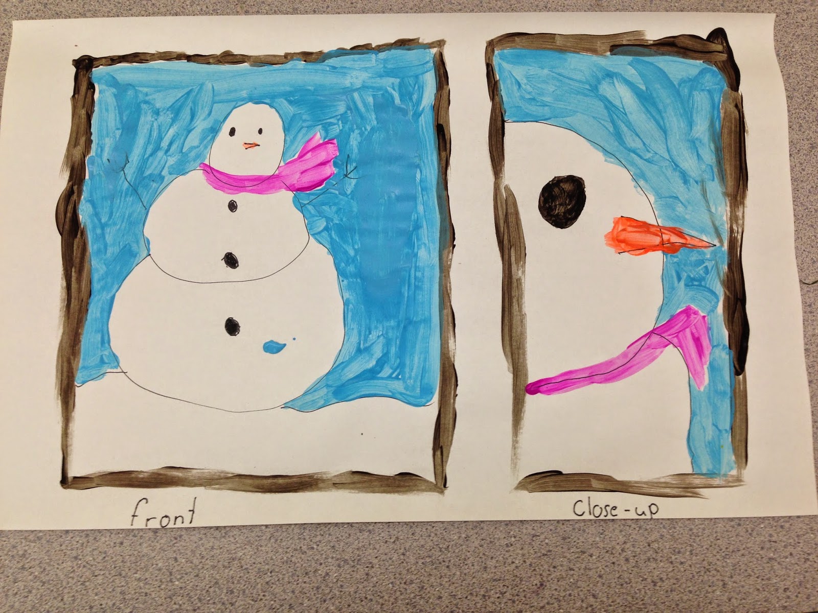Grade 4 Art Project - One Snowman, Two Ways