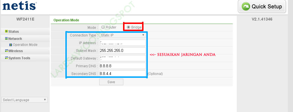 Cara Setting Netis WF2411E Sebagai Client - OREKOREK