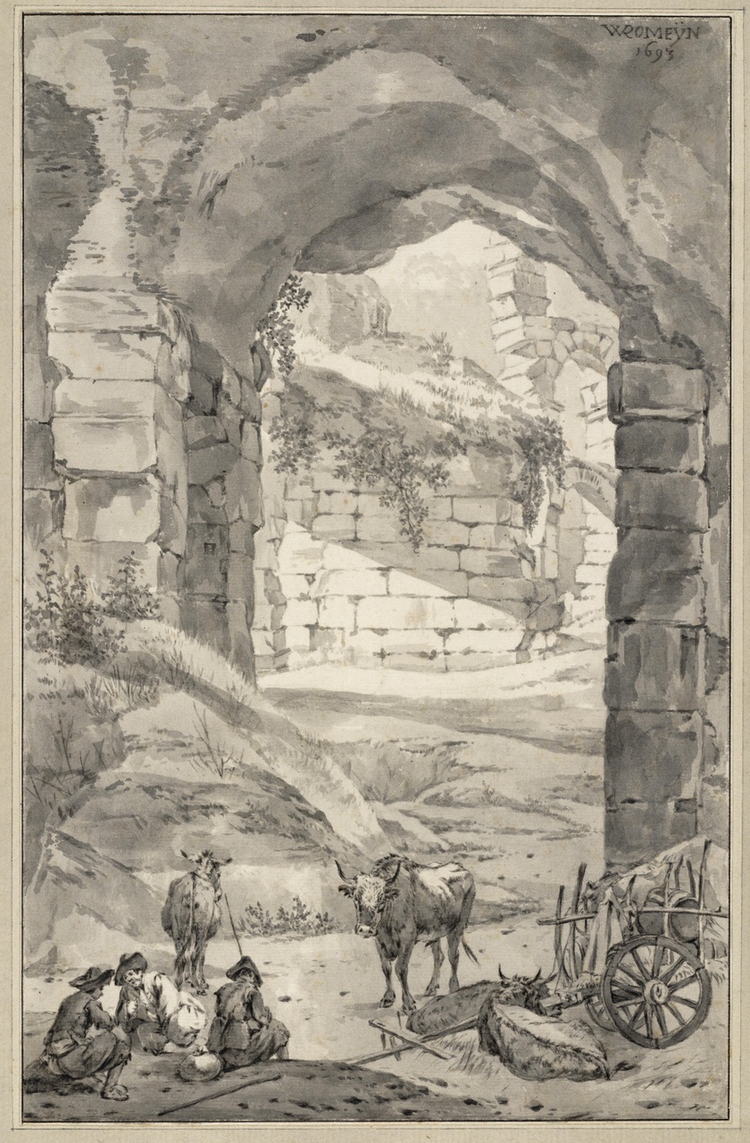 Spencer Alley: Roman Ruins and Livestock Drawn by Willem Romeyn
