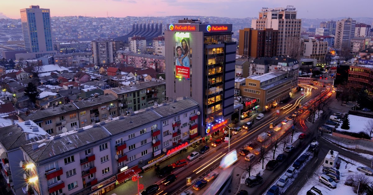 Pristina city at night , Kosovo