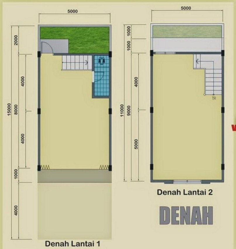 DESAIN DENAH RUMAH RUKO 2 LANTAI 7X10 M MINIMALIS | MODELRUMAHE.com