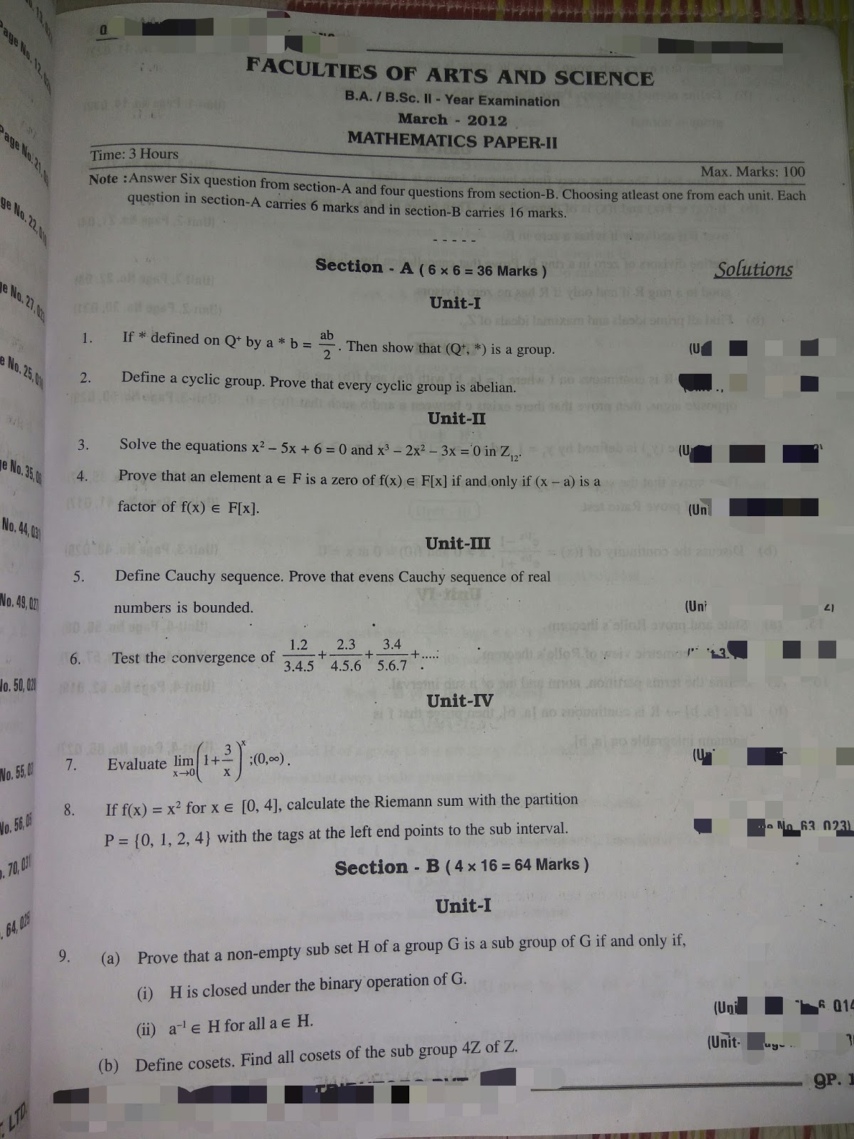 Osmania University B.Sc 2nd Year mathematics previous Question Papers ...