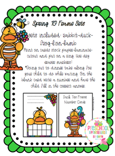 Spring 10 Frame Number Cards (5 Sets) ~ Preschool Printables