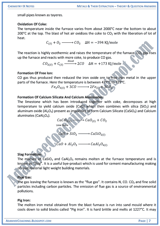 Adamjee Coaching: Metals and Their Extraction - Theory Notes and ...
