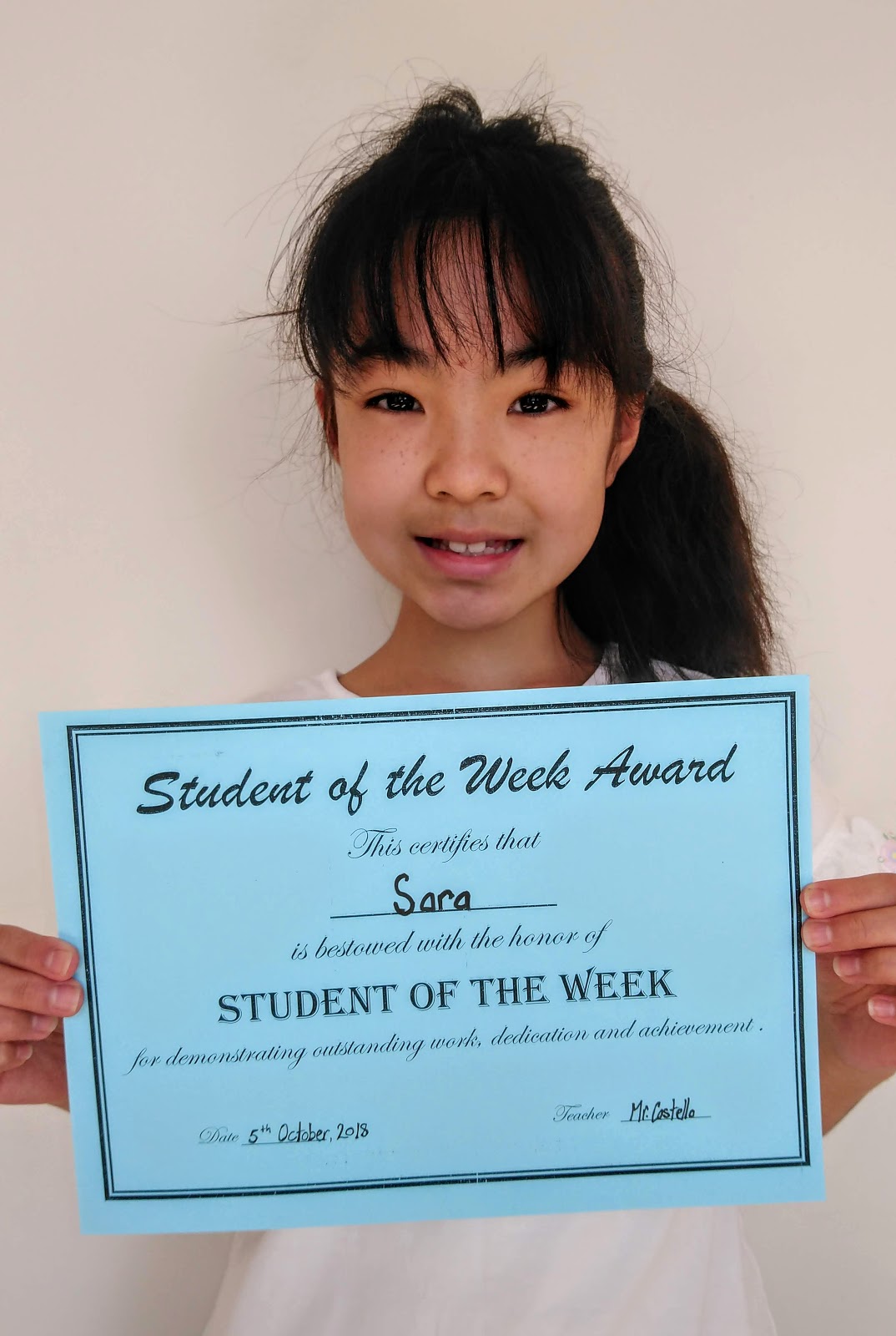 Grade 4 @ HIS 2017-18: Student of the Week, Week 6