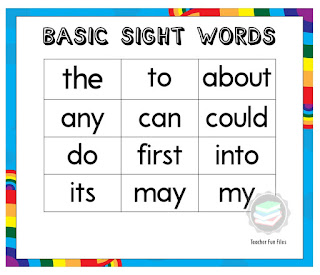 Teacher Fun Files: Basic Sight Words Charts